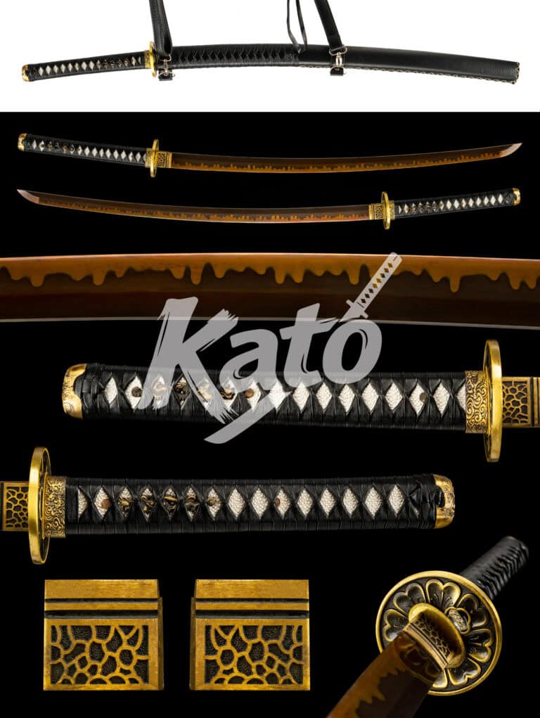 Crimson Clay-Tempered Katana with Leather Carry Saya