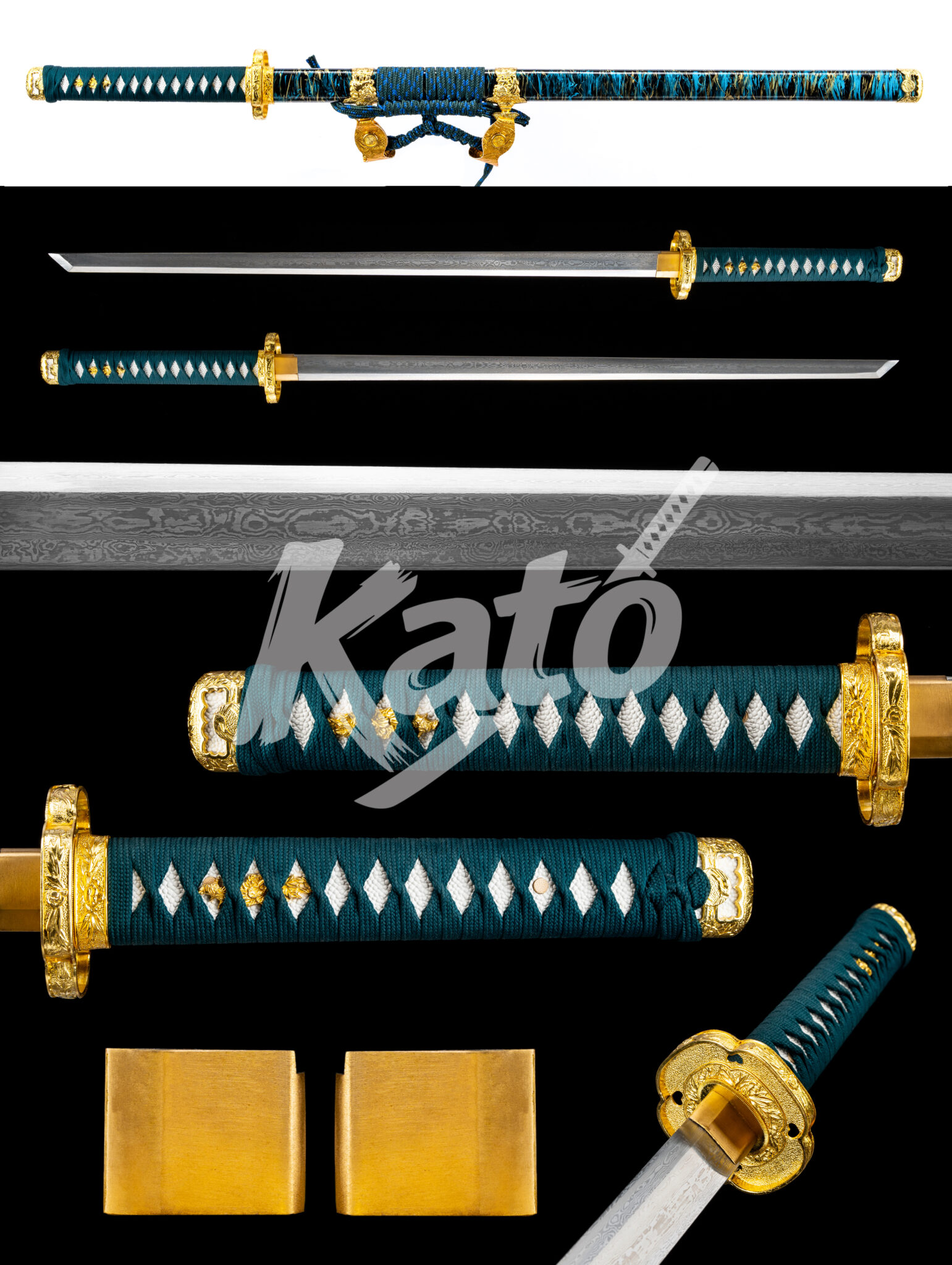 609 Pattern Steel Ninjato with Teal Ito Wrap